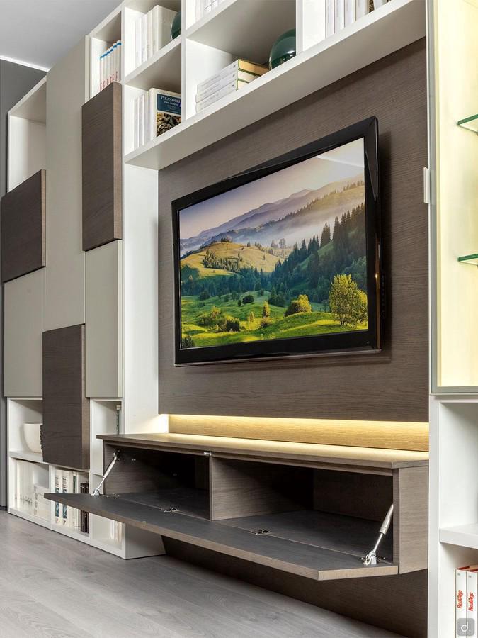 Wall system with bookshelf and TV panel Way 25 | DIOTTI.COM