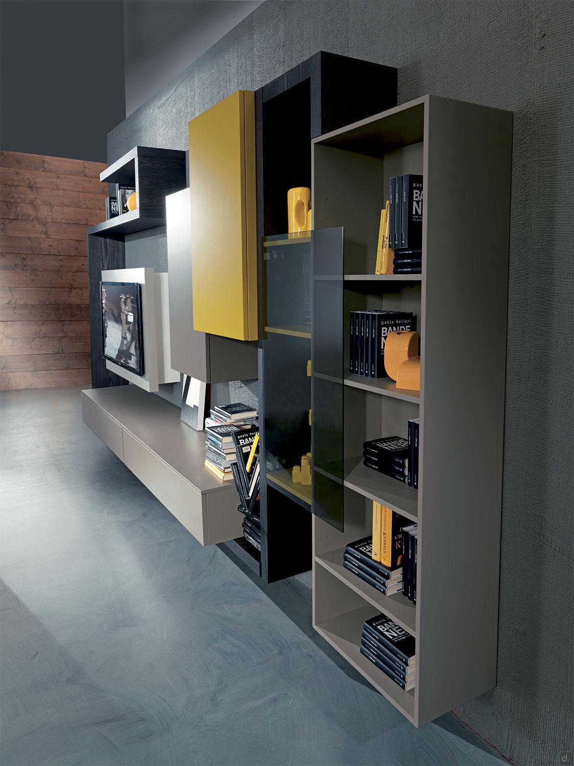 Wooden bespoke wall system with TV panel Park 05 | DIOTTI.COM