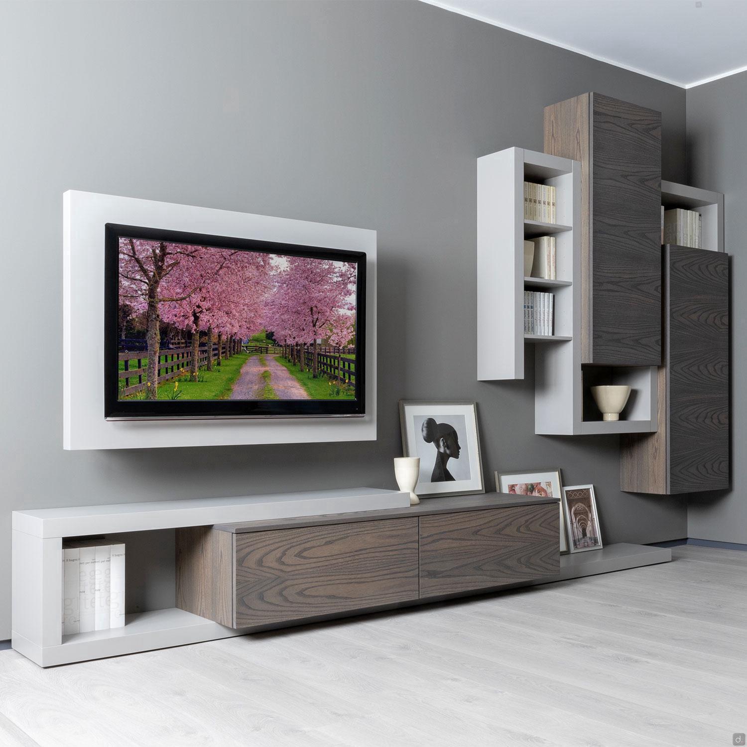 Bespoke wall system with suspended TV Park 11 | DIOTTI.COM